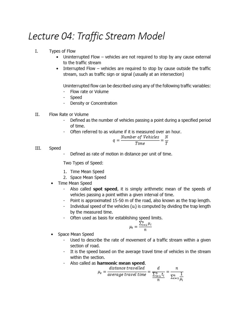 Lecture 04 - Traffic Stream Model | PDF | Traffic | Speed