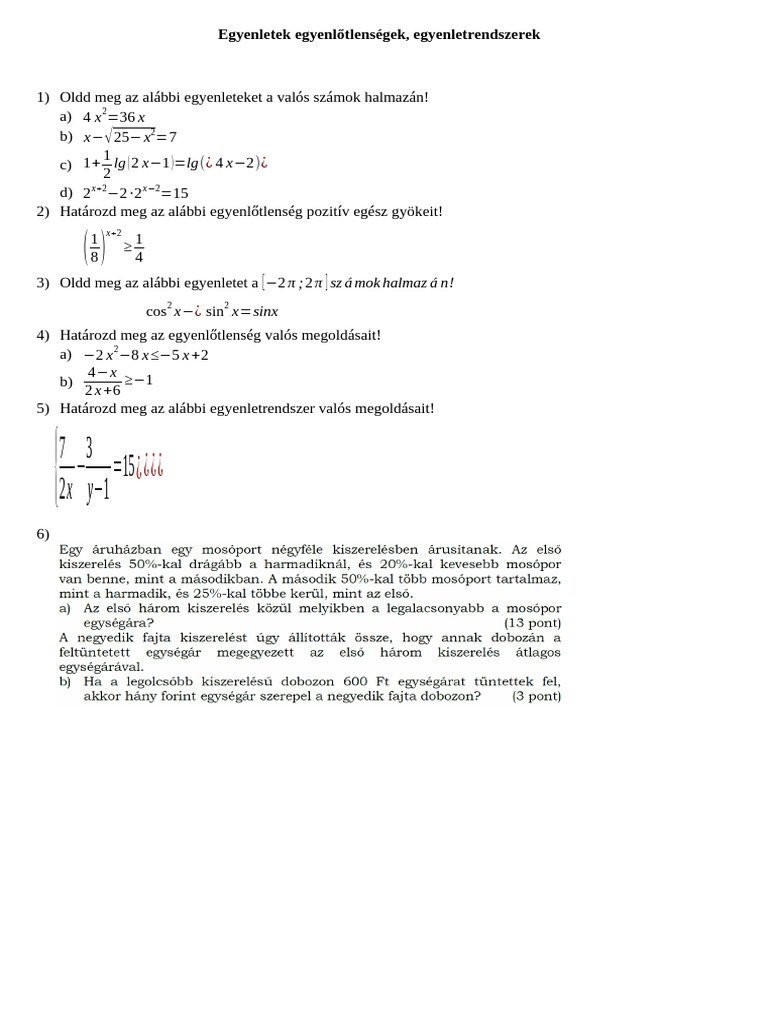 Egyenletek Egyenlőtlenségek | PDF