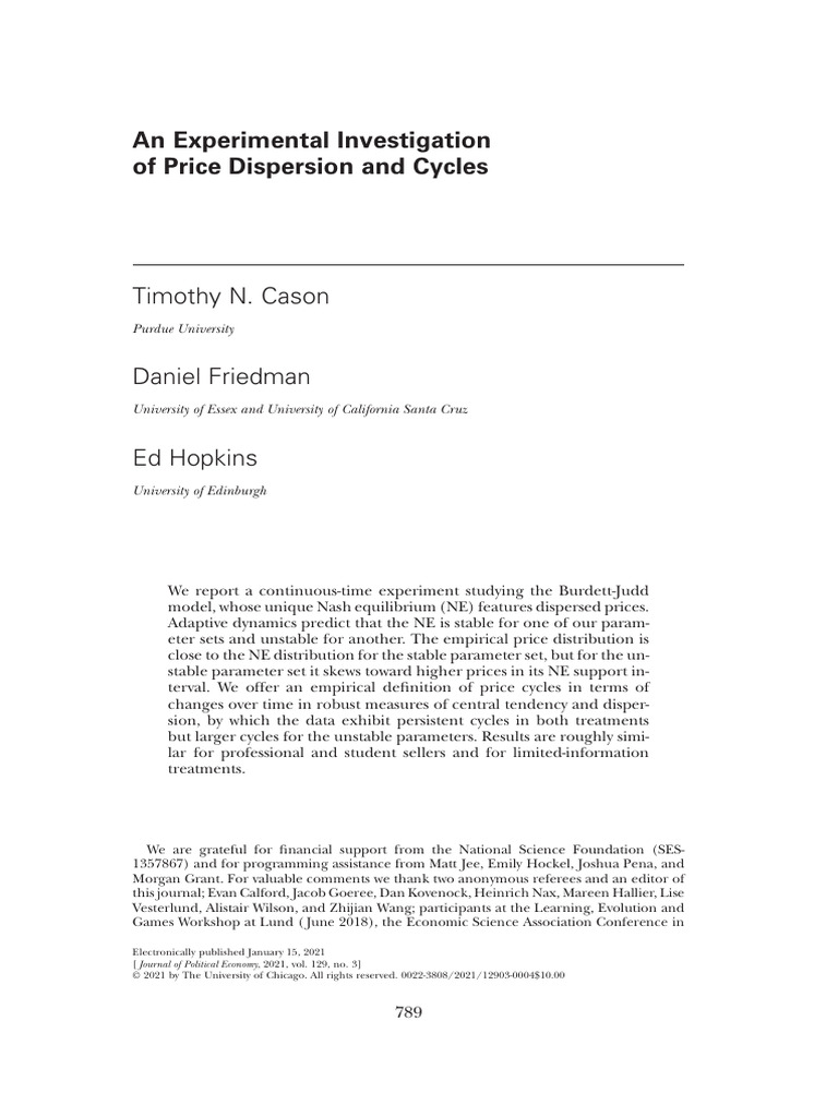 An Experimental Investigation of Price Dispersion and Cycles | PDF ...