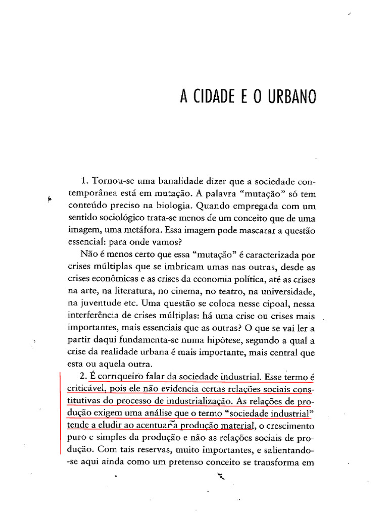 A Cidade e o Urbano - Lefebvre | PDF