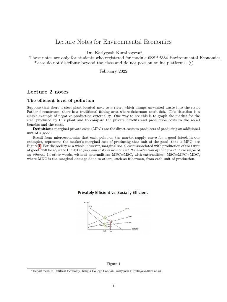 Environmental Economics Lecture Notes | PDF | Long Run And Short Run ...