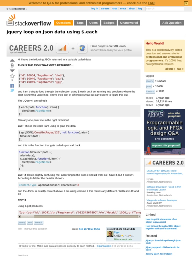Jquery Loop On Json Data Using $.each - Stack Overflow - EfrainBonilla | PDF | Json | Software ...