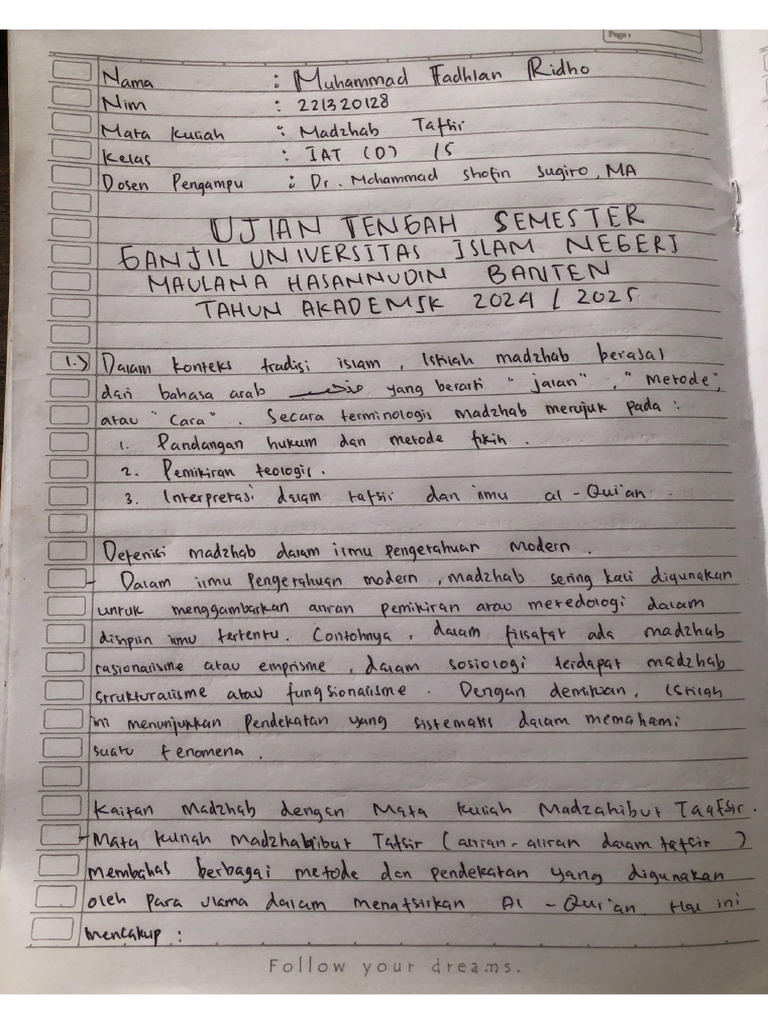 UTS - Madzhab Tafsir - Muhammad Fadhlan Ridho (221320128) | PDF