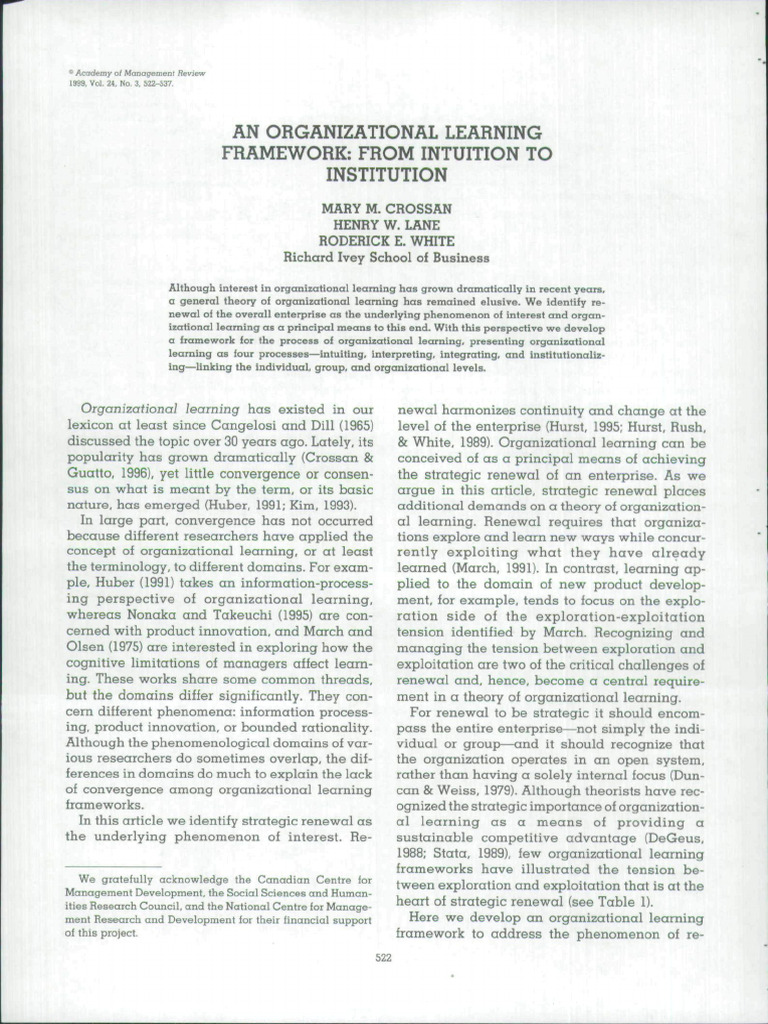 Framework for Organizational Learning | PDF | Intuition | Expert