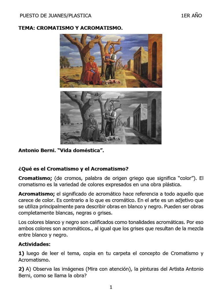 Coromatismo y Acromatismo 1er Año Primera Semana Agosto | PDF