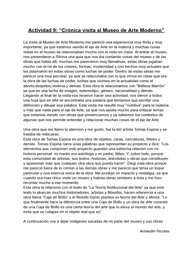 Actividad 9 - "Crónica Visita Al Museo de Arte Moderno" | PDF | Museo