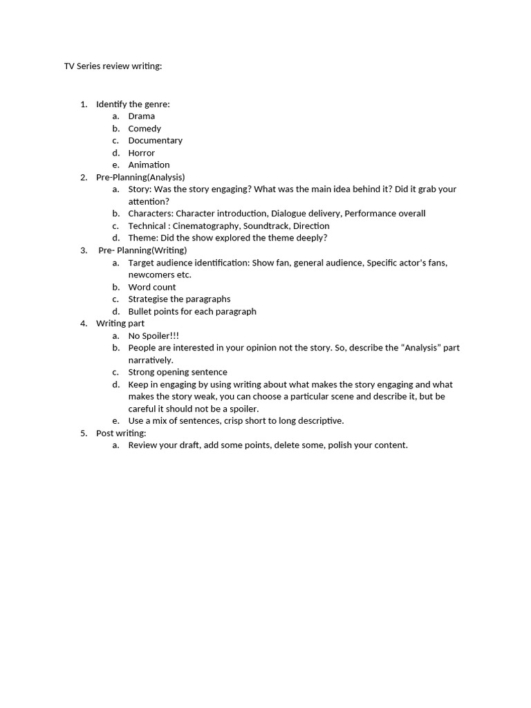 TV Series Review Writing | PDF