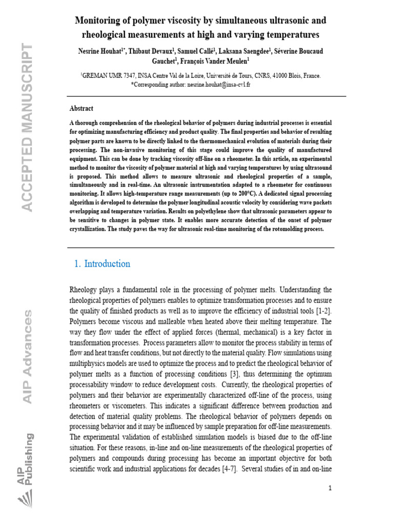 Monitoring of Polymer Viscosity by Simultaneous Ultrasonic and ...