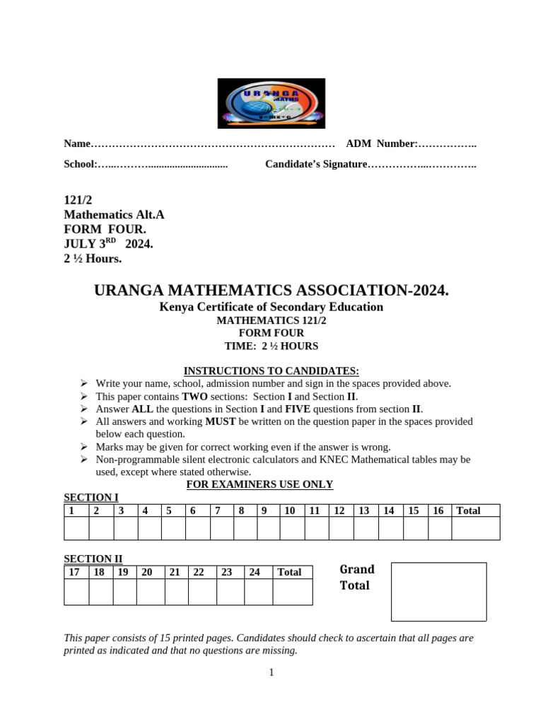 Form Four PP2 - 1720934218 | PDF | Mathematics