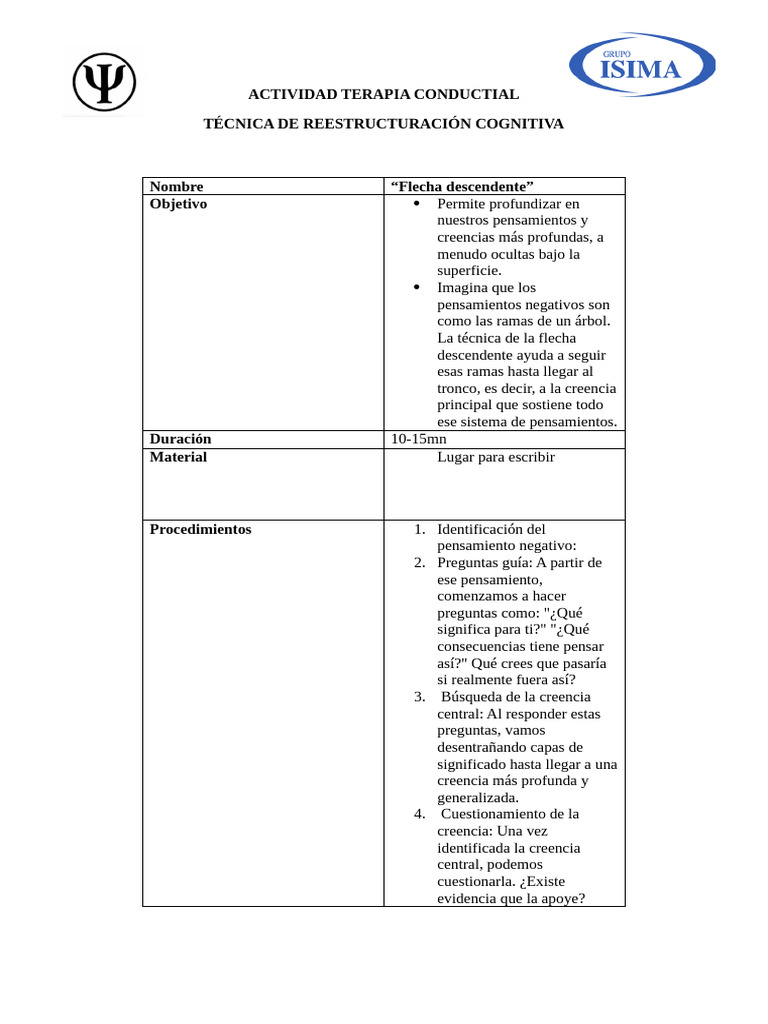 Técnica de Flecha Descendente en Terapia | PDF