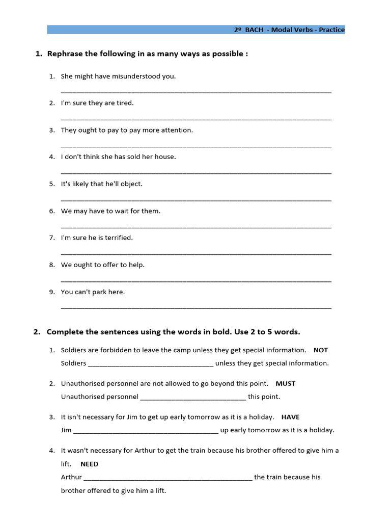 Modal Verbs - Practice (Mixed) - 2º BACH | PDF | Linguistics | Grammar