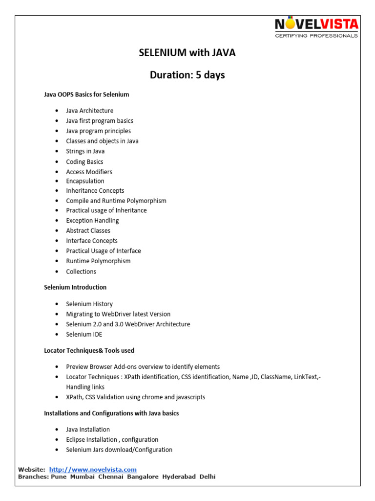 NovelVista - Course Content - SELENIUM (Balaji) | PDF | Selenium (Software) | Java (Programming ...