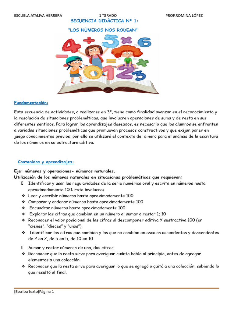 Secuencia 1 Matematica Primero.docx | PDF | Matemáticas