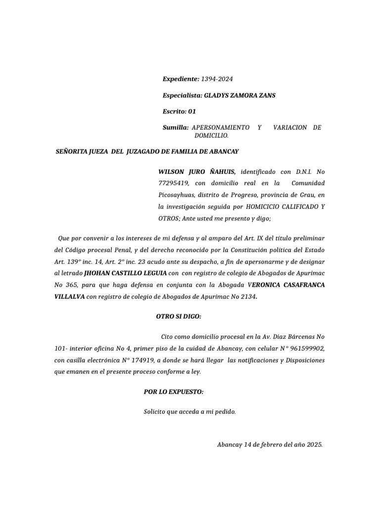 Apersonamiento y Defensa Conjunta Fiscalia | PDF