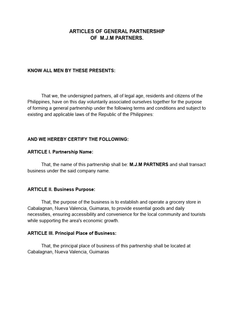 BUSLAW Articles of General Partnership | PDF | Business