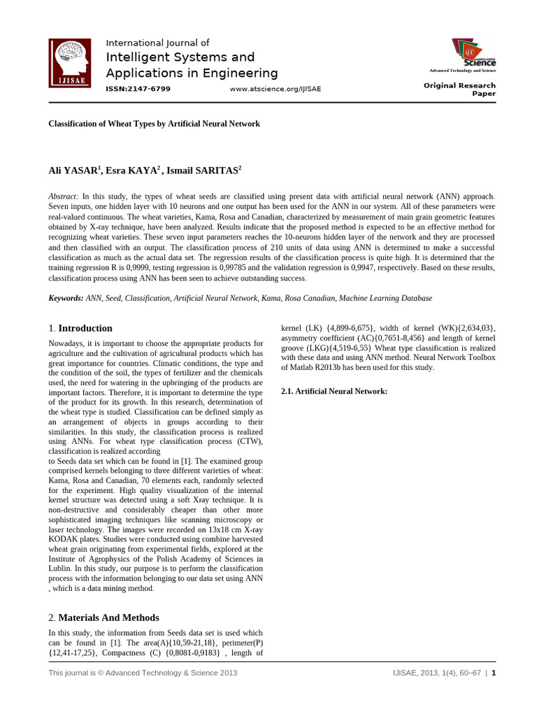 Wheat Type Classification Using ANN | PDF | Applied Mathematics ...