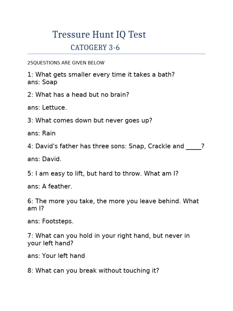 Tressure Hunt IQ Test | PDF