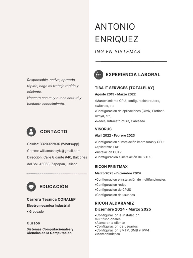 CV Antonio Sistemas GASE | PDF