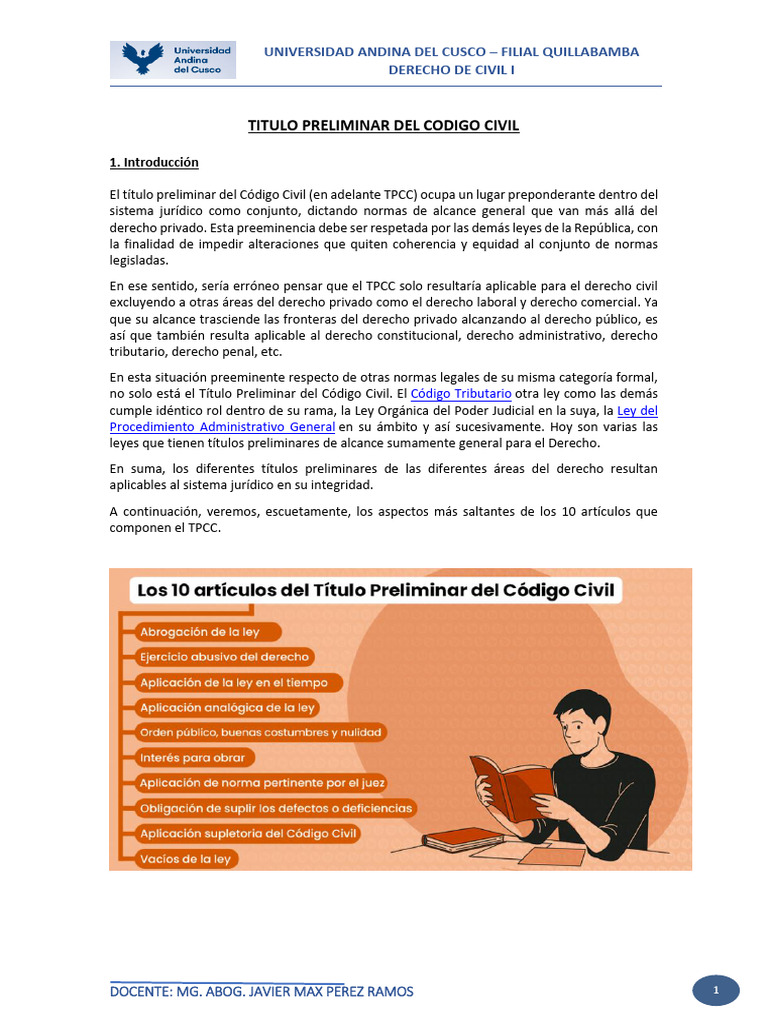 TITULO PRELIMINAR DEL CODIGO CIVIL | PDF | Caso de ley | Analogía