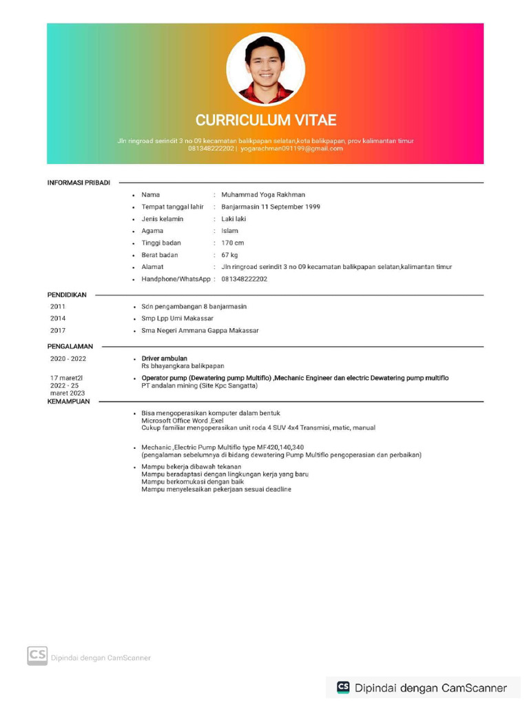 CV Yoga Rakhman | PDF