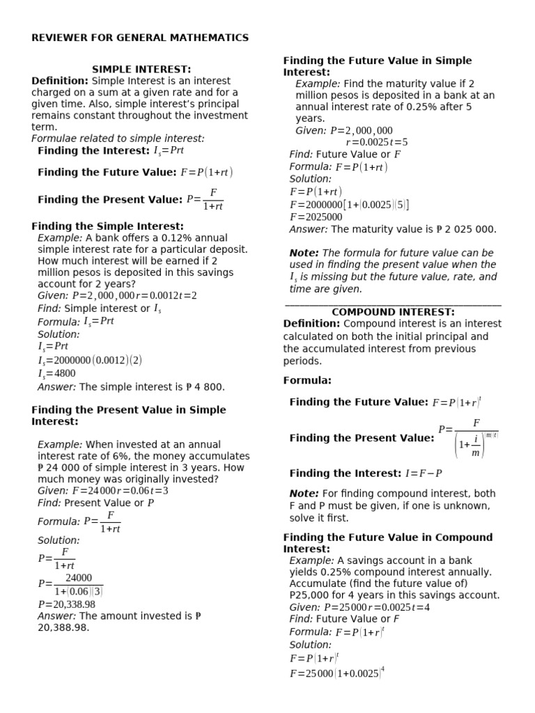 Reviewer For General Mathematics (Qe) | PDF | Interest | Present Value