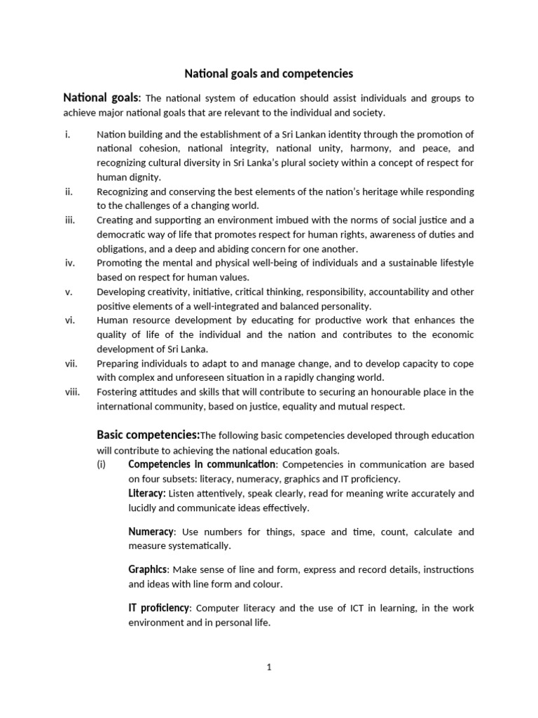 National Goals and Competencies | PDF | Literacy | Creativity