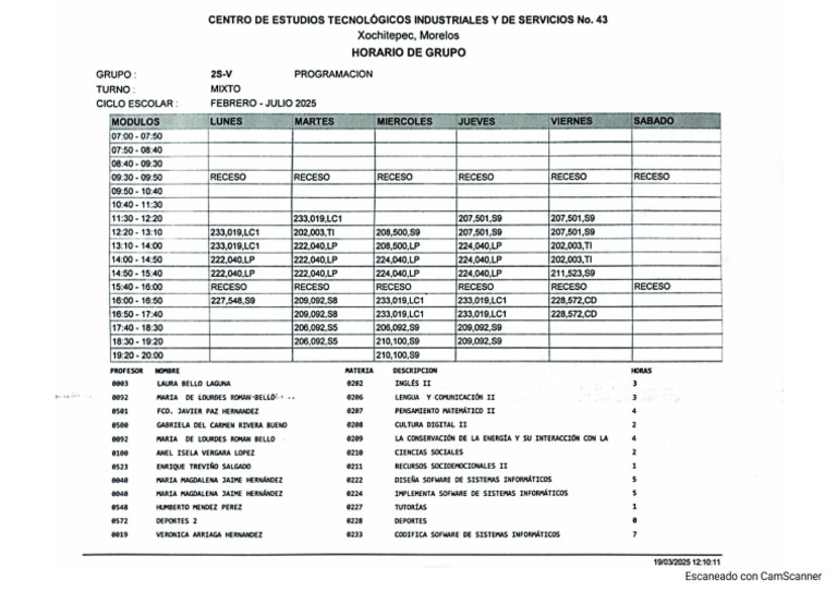 Horario ACTUALIZADO 2°S | PDF