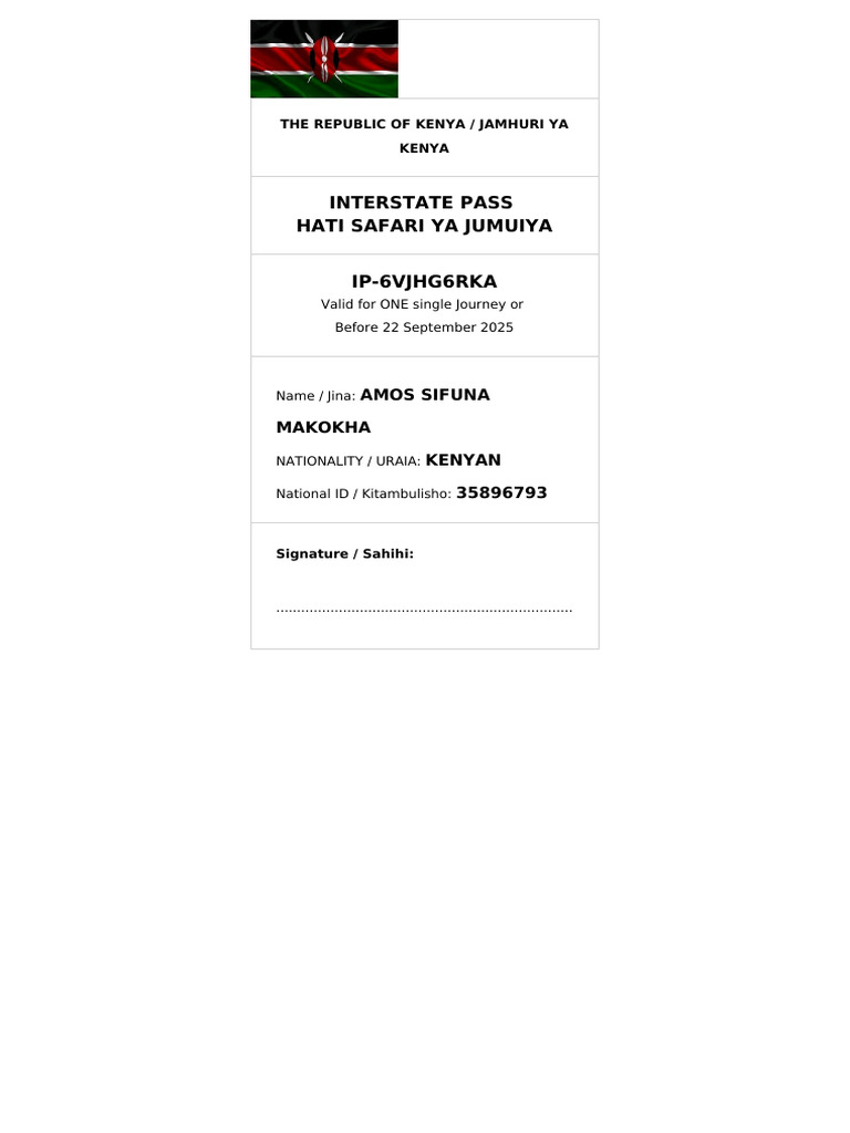 Interstate Pass Application for Kenya | PDF