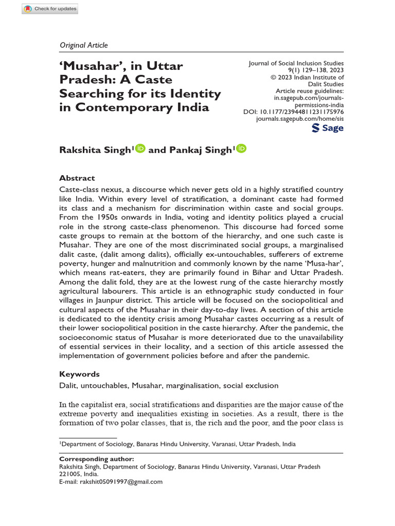 Musahar in Up Case Study, Singhs | PDF | Caste | Dalit