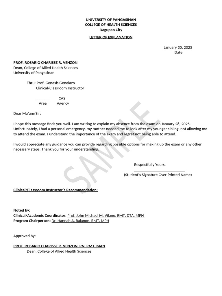 Absence Explanation Letter Template | PDF