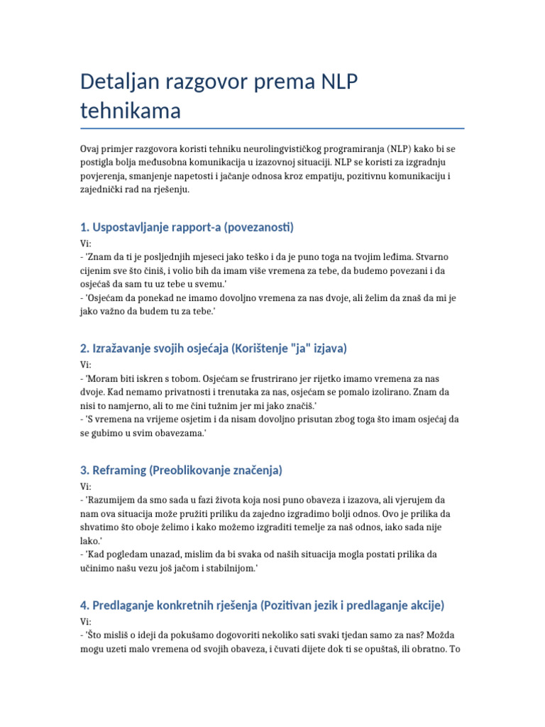 Detaljan Razgovor Baziran Na NLP Technikama | PDF
