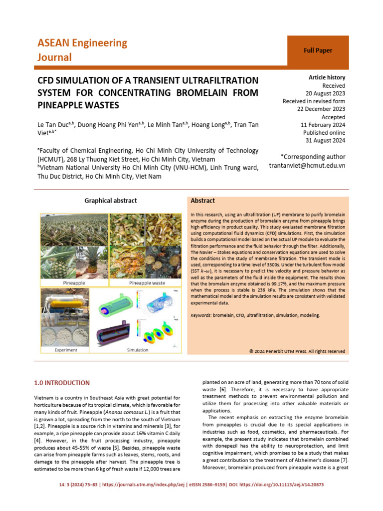 8.+AEJ+Vol+14.3+2024 Le+Tan+Duc | PDF | Membrane | Membrane Technology