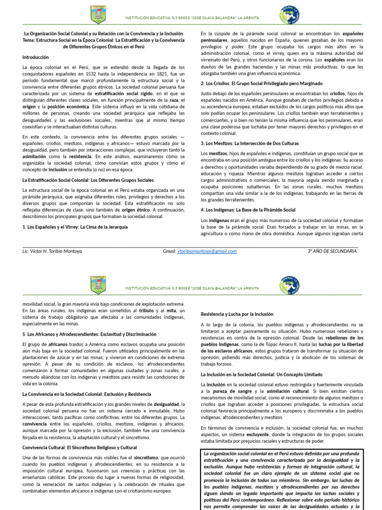 Estructura Social Colonial en Perú | PDF | Nueva españa | Sociedad