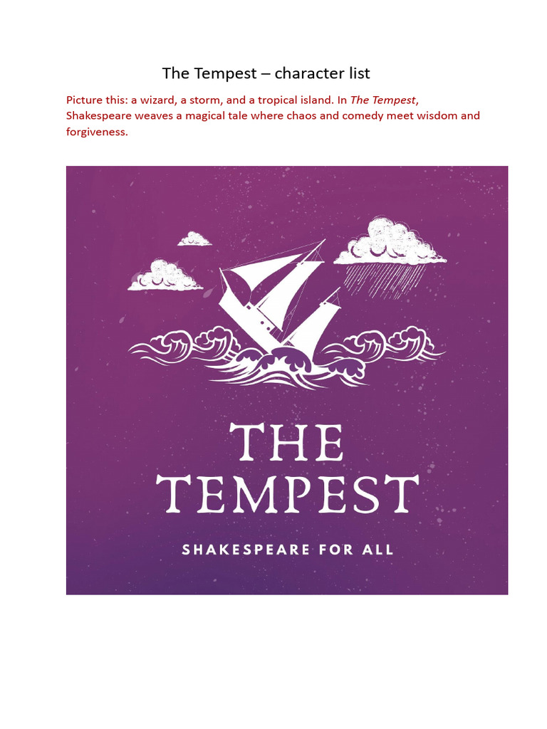 The Tempest - Character List | PDF | The Tempest | Shakespearean Comedies