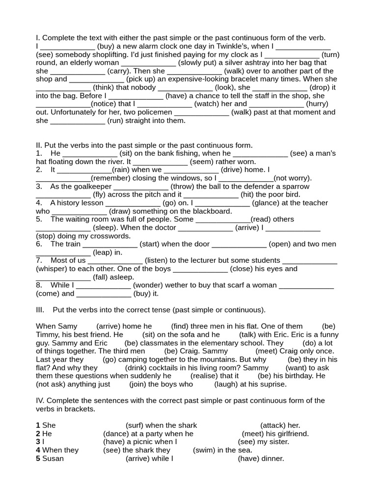 Past Simple Vs Past Continuous | PDF