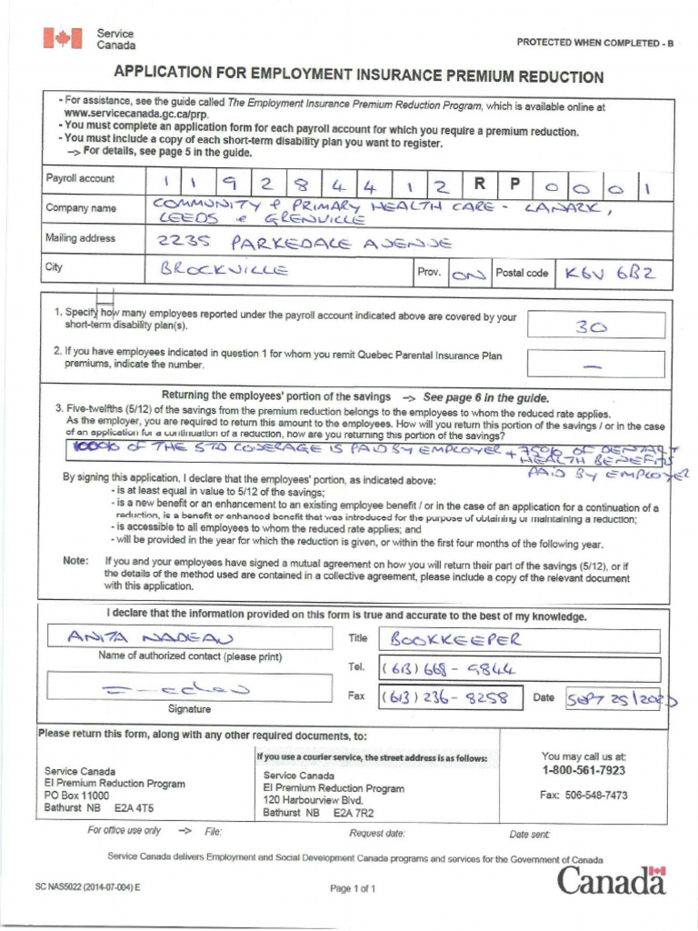 Application For Employment Insurance Premium Reduction Adjusted-Signed ...