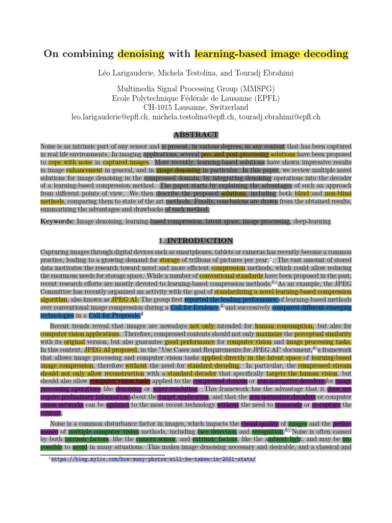 On Combining Denoising With Learning-Based Image Decoding | PDF | Data Compression | Computer Vision