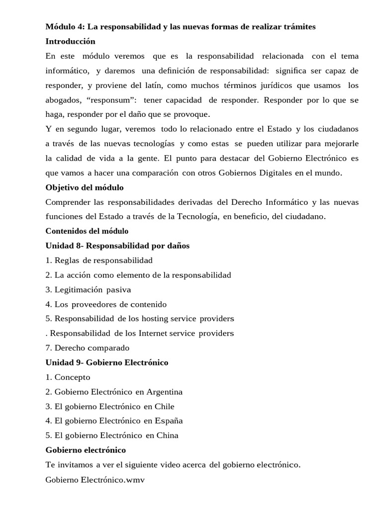 resumen de modulo cuatro derecho informatico | PDF | Gobierno E | Planificación de recursos ...