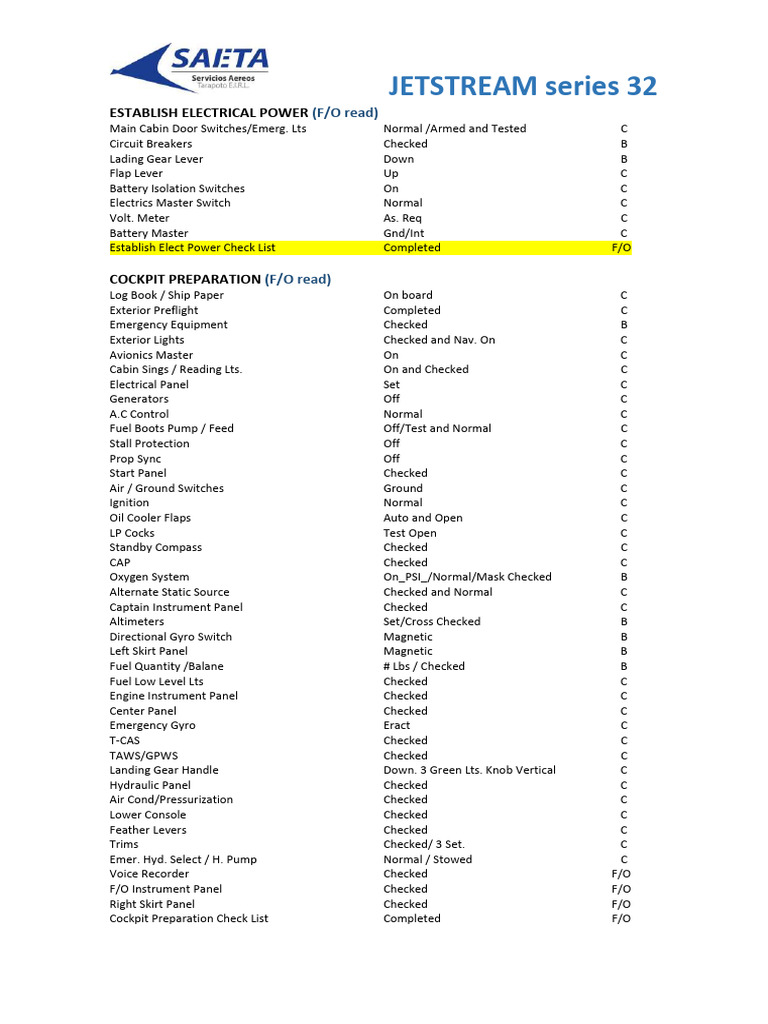 Checklist Saeta | PDF | Aviation | Aircraft