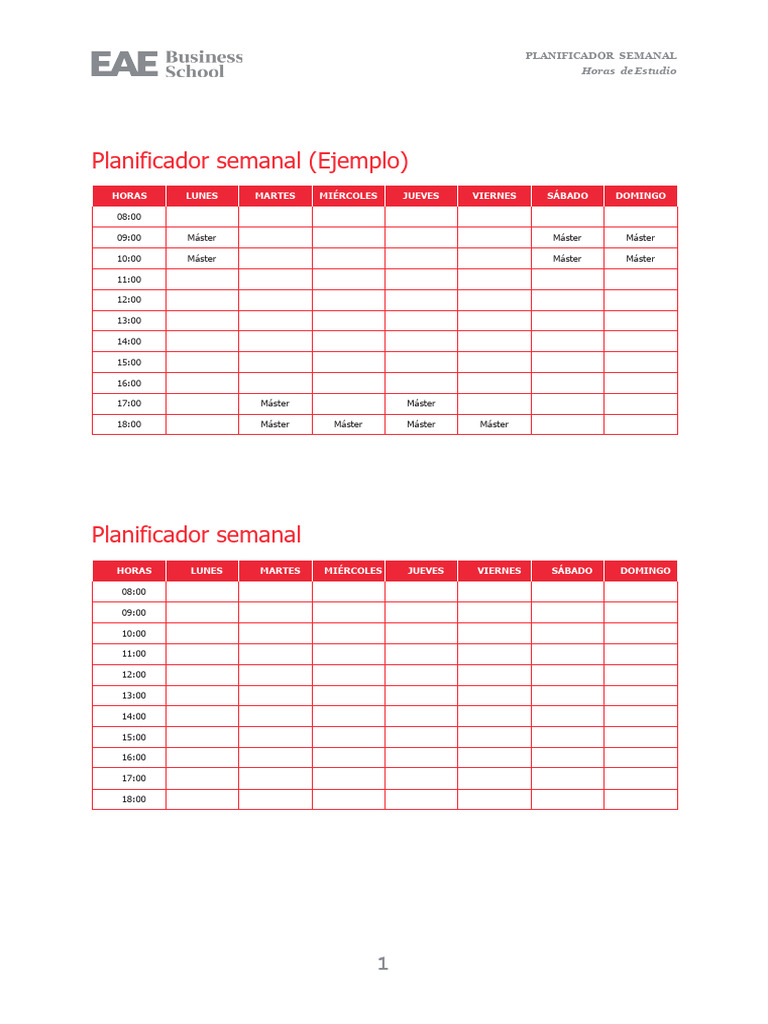 Planificador Semanal Eae | PDF