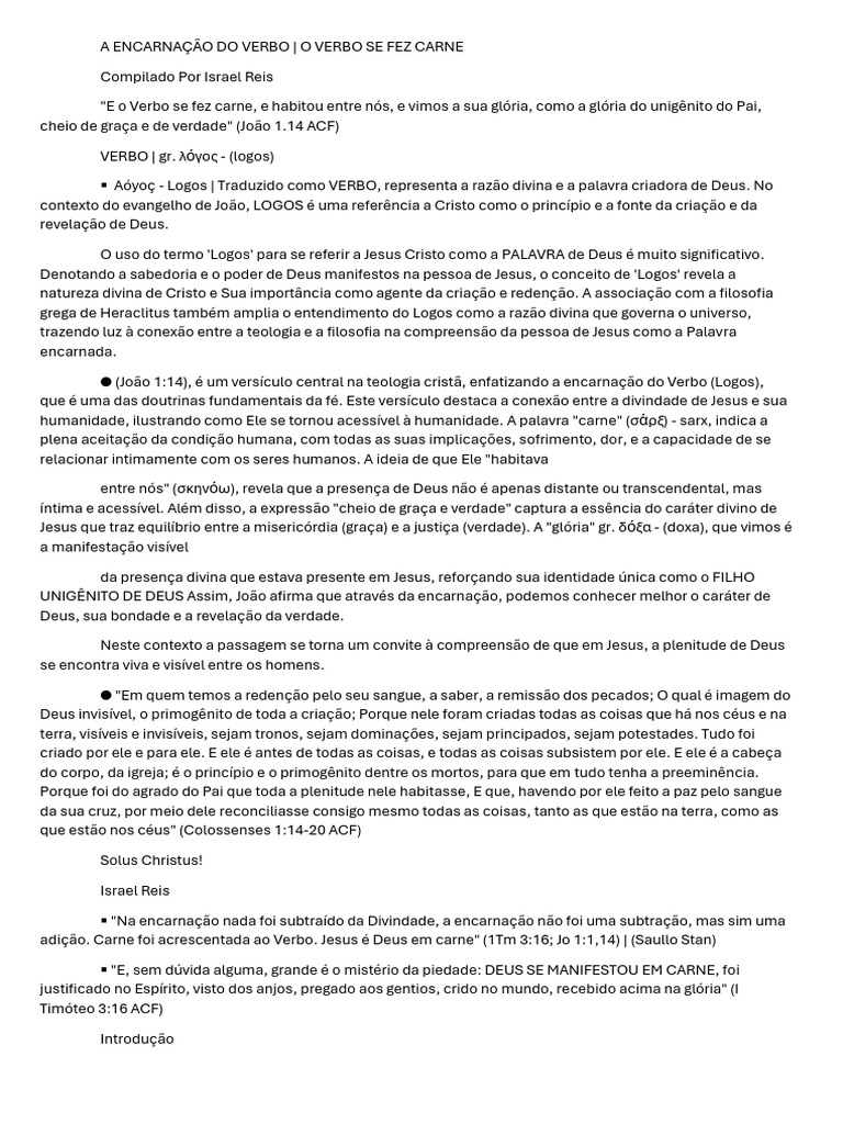 A Encarnação Do Verbo | PDF | Logos (cristianismo) | Encarnação