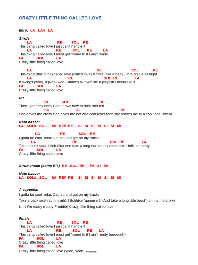 Crazy Little Thing Called Love Lyrics | PDF