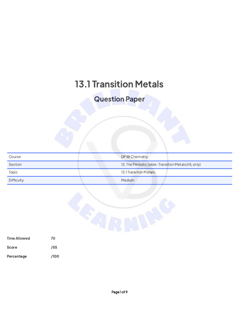 Transition Metals: Properties and Complexes | PDF | Transition Metals ...