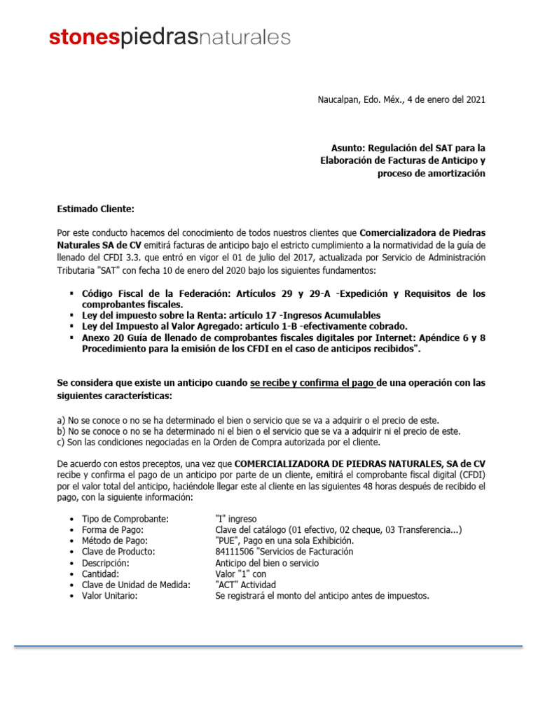 Circular - Facturas de Anticipo y Amortizaciones | PDF