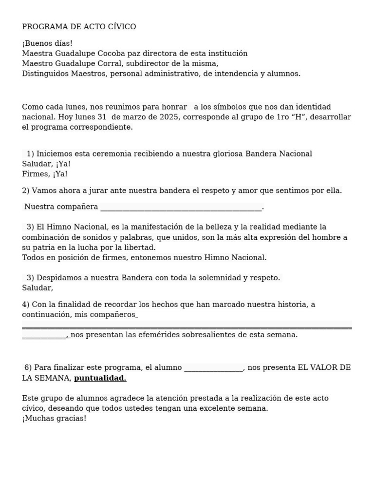 Programa de Acto Cívico Ih | PDF