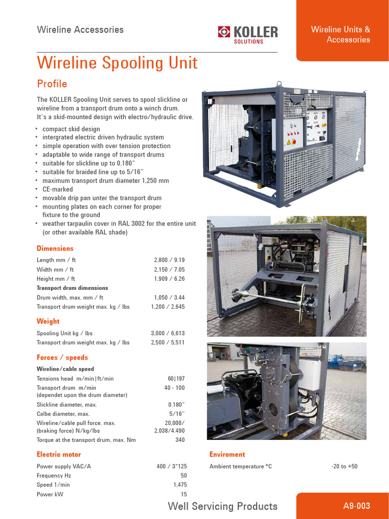 KOLLER Wireline Spooling Unit Specs | PDF