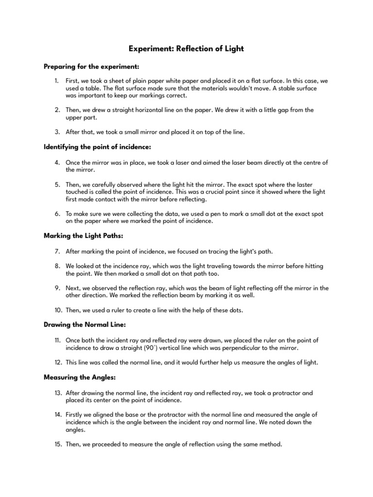 Experiment_ Reflection of Light | PDF | Reflection (Physics) | Mirror