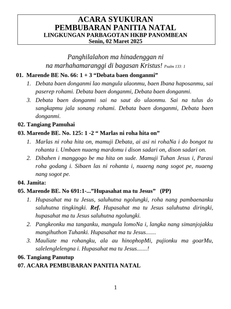 Acara Syukuran Pembubaran Panitia Natal | PDF