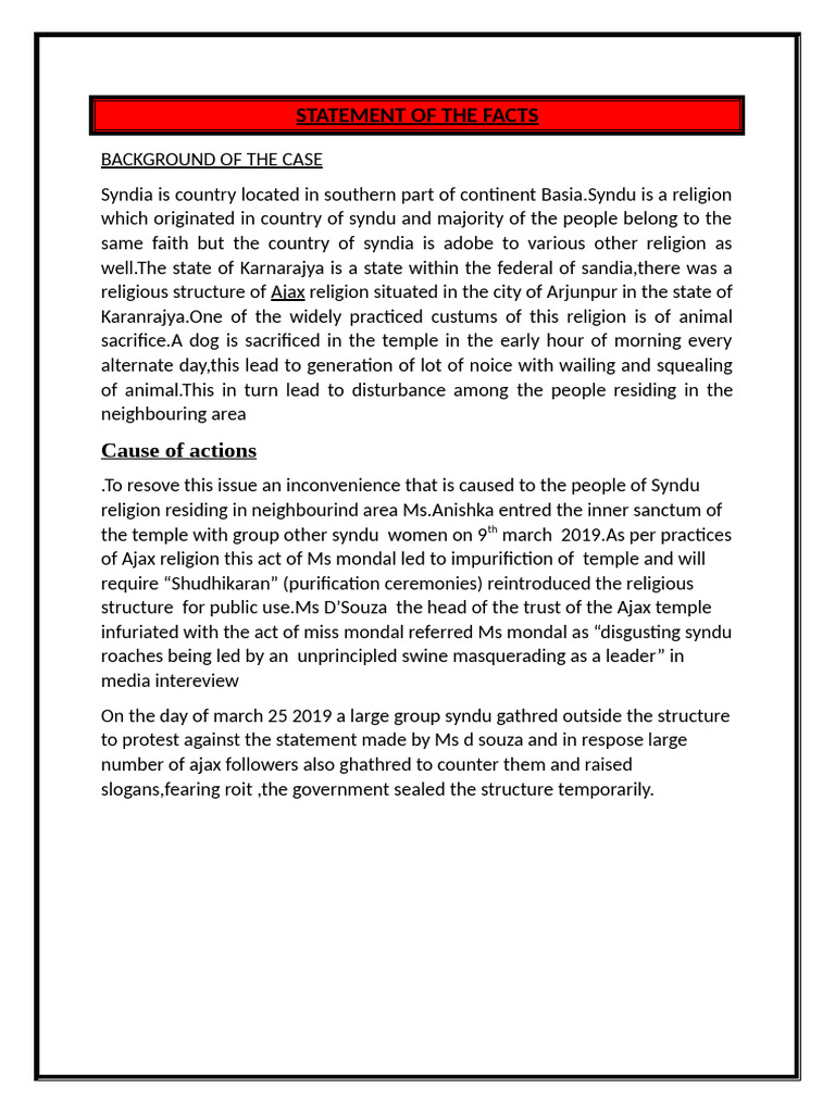 STATEMENT OF THE FACTS Moot Court | PDF | Defamation | Common Law