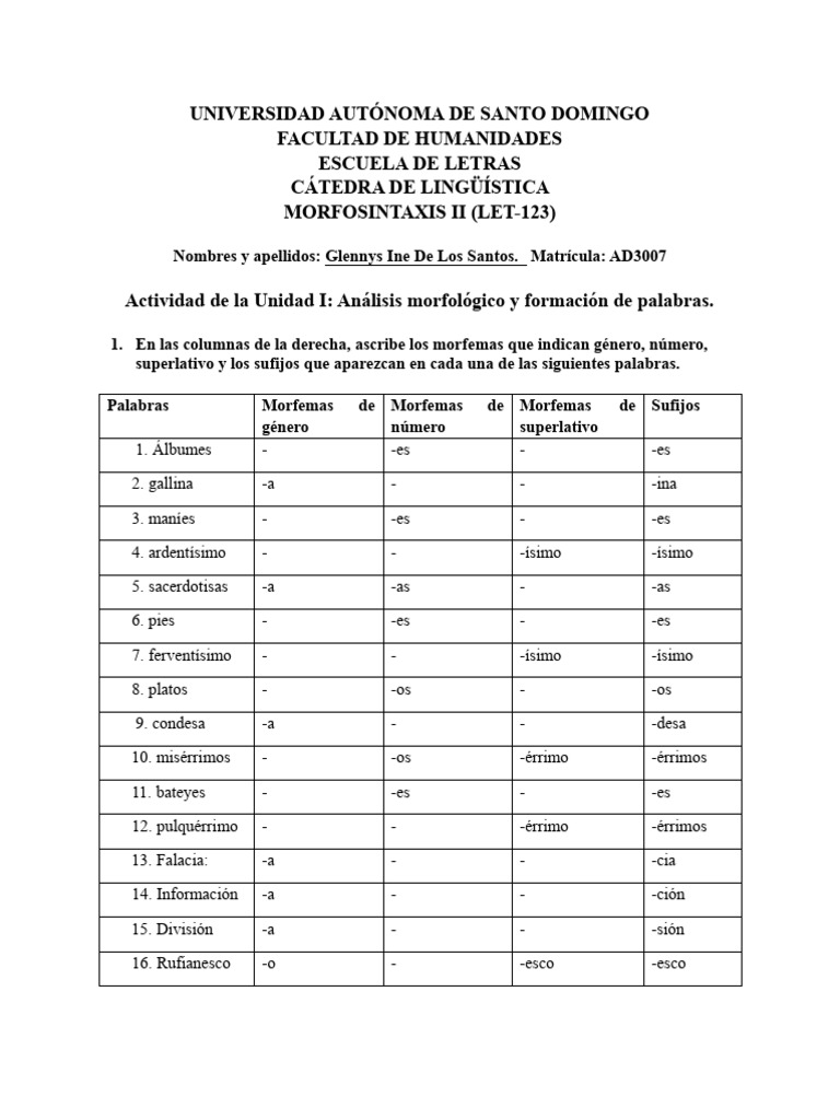 Análisis Morfológico y Sintáctico en Español | PDF | Conjugación ...